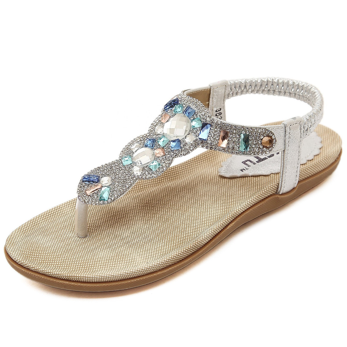 LifePalaza Women's Wedding Sandals Crystal with Rhinestone Beaded Bohemian Dress Flip-flop Gladiator Shoes Plus-size