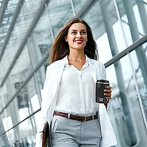 WETOWETO 12oz Coffee Cup, Insulated Travel Coffee Mug, Stainless Steel Coffee Tumbler, Spill Proof Coffee Mug with Lid, Portable Thermal Mug, Reusable Travel Coffee Cup for Hot and Cold(Black)