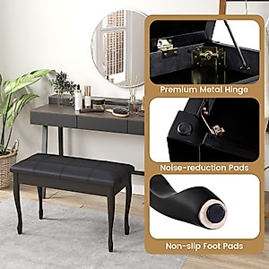 Giantex Duet Piano Bench with Storage, Keyboard Bench with Padded Cushion, Solid Wood Legs, Storage Compartment for Music Books, Comfortable PU Leather Piano Stool, 360 LBS Load Capacity