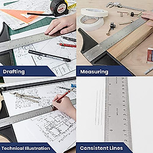 Pacific Arc 36 Inch T Square, Traditional Stainless Steel, Graduated Inch and Metric