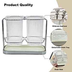 fapugh Kitchen Utensil Holder, Wall Silverware Organizer with Drain Tray, Utensil Holder Flatware Cutlery Storage Organizer for Kitchen Decor and Countertop, with 2 Draining Chopstick Cage (Silver)