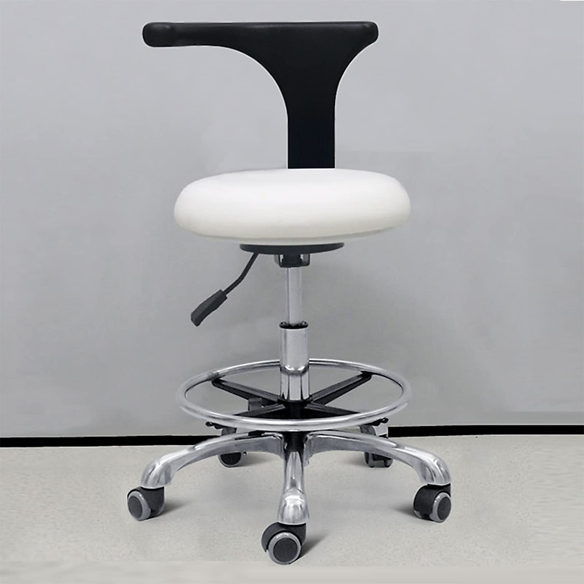 360° Rotation Armrest PU Leather Saddle Stool Salon Chair Height Adjustable - Dental Assistant Stool