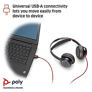 Poly (Plantronics + Polycom) Blackwire 7225 Wired USB-A Headset (Plantronics) - Black - Dual-Ear (Stereo) Computer Headset - Connect to PC/Mac via USB-A - Active Noise Canceling