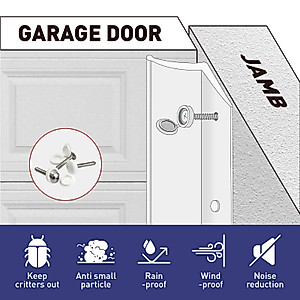 FOSLUOC Garage Door Seal Top and Sides Seal Strip White 34 FT Adhesive Backed Rubber Weather Stripping Replacement Weatherproofing Universal Sealing