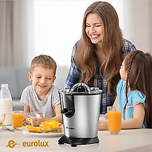 Eurolux Electric Citrus Juicer Squeezer, for Orange, Lemon, Grapefruit, With 160 Watts of Power, Brushed Stainless Steel