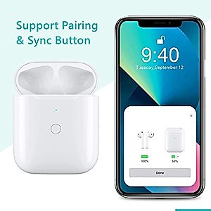 Airpods Charging Case Compatible for Airpods 1&2, Qi Wireless Charging Replacement Case, with Bluetooth Pairing Sync Button, NO AIRPODS, White