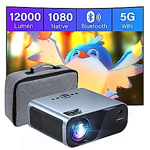 SUREWHEEL Projector, 1080P Native Projector with WiFi and Bluetooth, 12000 Lumens Bluetooth Projector 220" Display, Outdoor Movie Projector Compatible with TV Stick/HDMI/iOS/Android