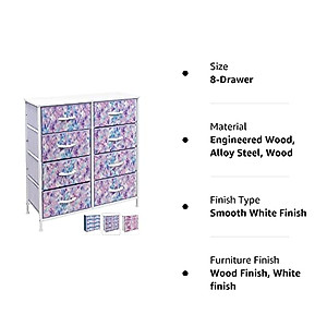 Sorbus Dresser with 8 Drawers - Furniture Storage Chest Tower Unit for Bedroom, Hallway, Closet, Office Organization - Steel Frame, Wood Top, Easy Pull Fabric Bins (8-Drawer, Tie-dye Blue/Pink/Purple)