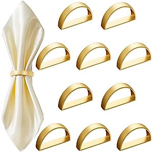 Stainless Steel Napkin Rings Metal Napkin Ring Holders Modern Ring Holder Serviette Buckles Metallic Adornment for Table Settings Kitchen Dinner Party Wedding (Matte Gold Semicircle,20 Pcs)