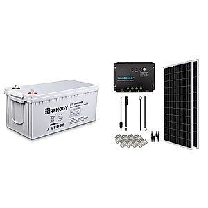 Renogy 200W Solar Panel Kit + Deep Cycle AGM Battery 12V 200Ah for RV, Boats, Cabins