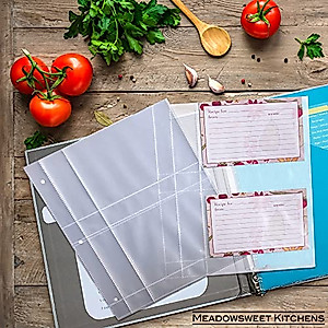 Recipe Card Protector Pages, 15 4" x 6" Clear Plastic Protectors Pages w/ 3 Punched Holes for Recipe Binder, Recipe Sleeves for 3-Ring Binders by Meadowsweet Kitchens