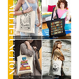 AUSVKAI Canvas Tote Bag Aesthetic for Women, Cute Sun&book Reusable Cotton Bags for Beach Grocery Gifts