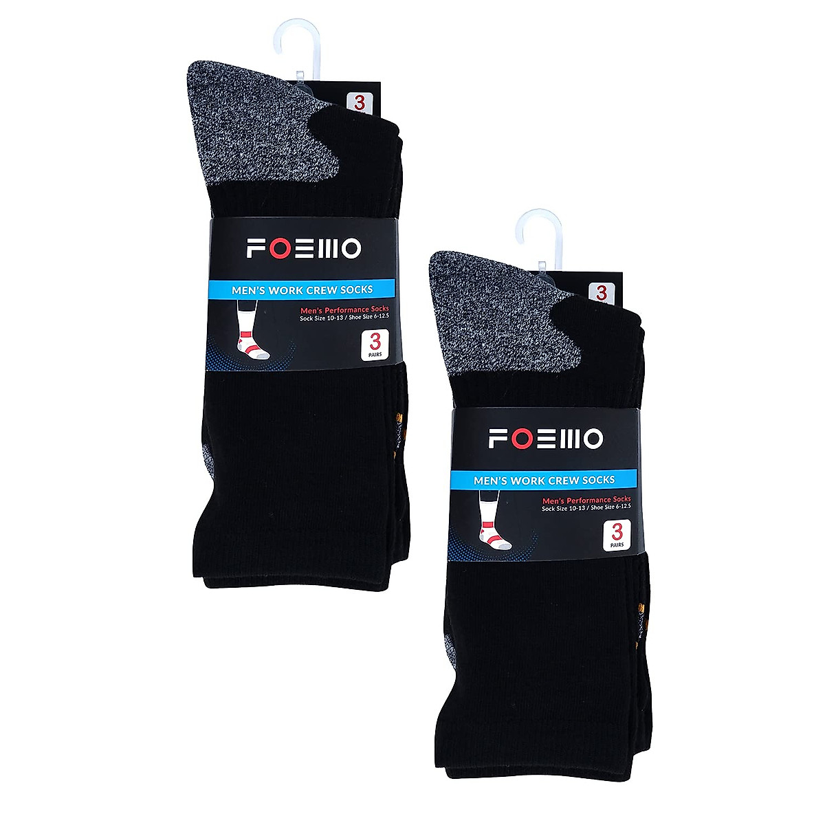 Foemo 6 Pairs of Performance Socks for Men - Versatile and Supportive, with Reinforced Heel and Toe (Black)