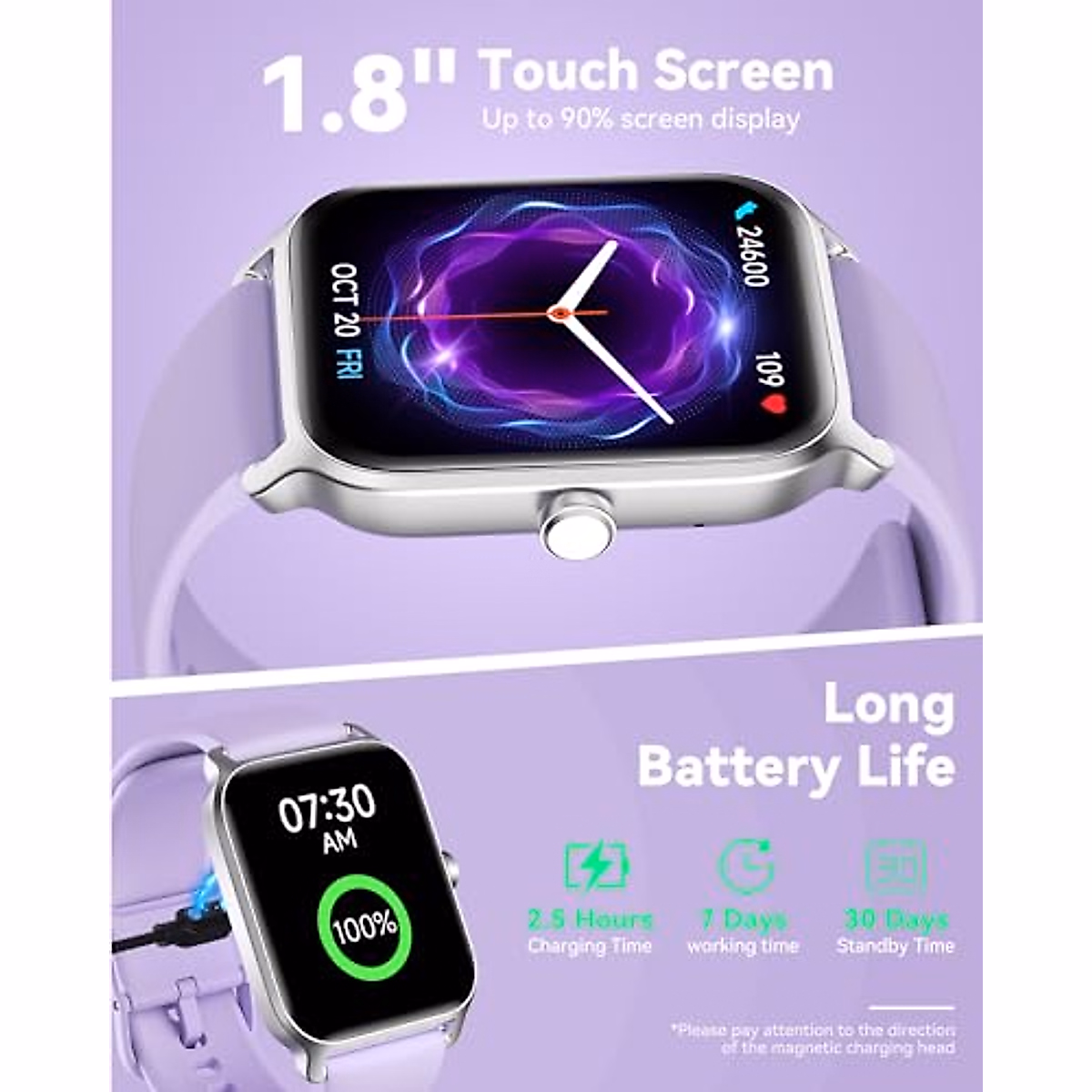 Quican Smart Watch for Women, 1.8 Inch Fitness Watch with Bluetooth Call/Alexa Voice for Android iPhone, Smartwatch Tracker with 100 Sports, Steps/Calorie/SpO2/Heart Rate/Sleep Monitor (Purple)