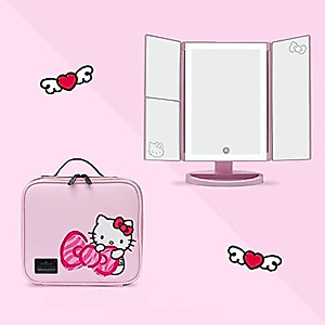 Impressions Makeup Vanity Hello Kitty, Trifold With LED Lights Tri-Tone Mirror with Touch Sensor and Three Adjustable Panels, Handheld Magnifying Mirror (Pink)