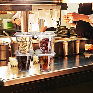 Geetery 12 Pack 1/9 Size 4'' Deep Polycarbonate Food Pan with Lid Clear Stackable Plastic Pan Restaurant Food Storage Containers with Hinged Lids for Salad Bar Hotel Supplies
