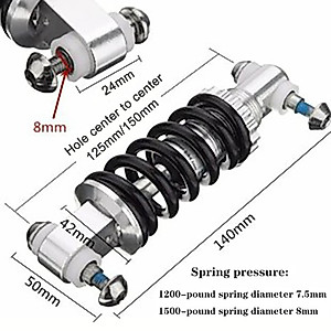 VLUOO Mountain Bike Rear Shocks Strong and Durable Bicycle Rear Suspension Shock, Rear Bike Shock Absorber with Two Screws for Outdoor Cycling, Shock Absorber 125mm