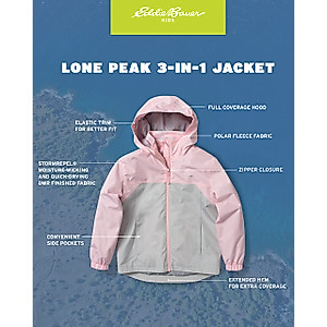 Eddie Bauer Girls' Rain Jacket - Lone Peak Waterproof 3 in 1 Insulated Windbreaker Coat with Removable Fleece Lining (5-20), Size 18-20, Soft Pink