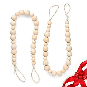 Wood Bead Curtain Tieback Set of 2, Curtain Holdback, Curtain Tie, Curtain Pull Back, Curtain Holder, Rope Curtain Tieback Hooks, Curtain Tie Back Curtain Tie Drape Beaded Curtain Tieback Boho Natural