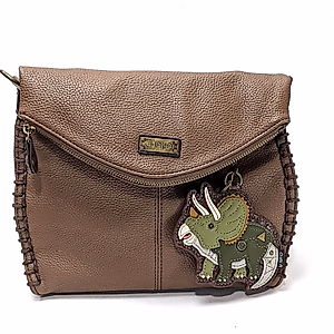 Chala Charming Crossbody Bag Shoulder Handbag With Flap Top and Zipper Brown (Coin Purse_ Dinosaur Triceratops)