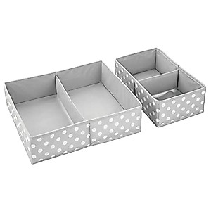 mDesign Fabric Drawer Organizer Bins, Kids/Baby Nursery Dresser, Closet, Shelf, Playroom Organization, Hold Clothes, Toys, Diapers, Bibs, Blankets, Set of 2, 6 Pack, Gray/White Polka Dot