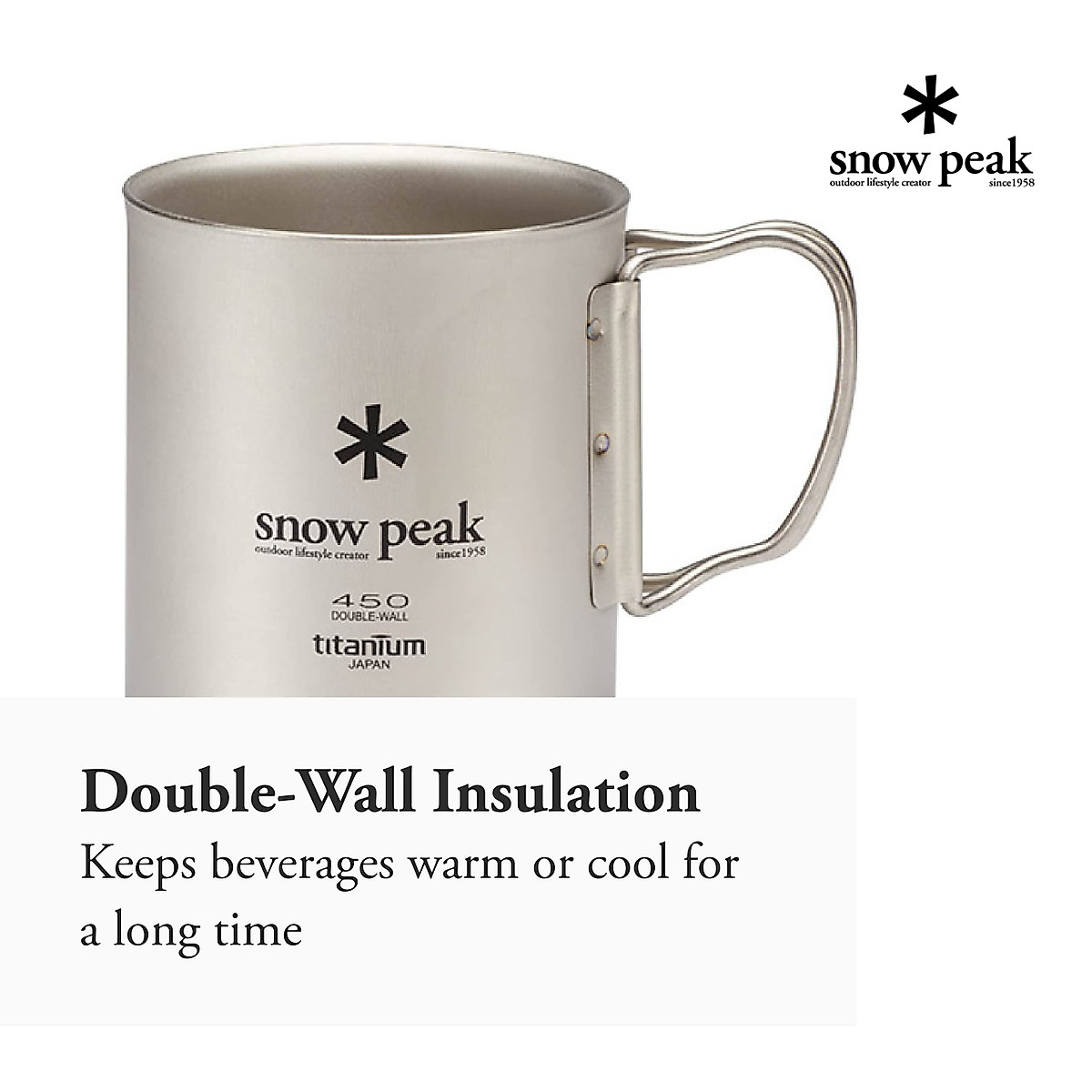 Snow Peak Titanium Double-Wall Mug - Durable & Lightweight Insulated Mug - Camping - 15.2 fl oz - Silver