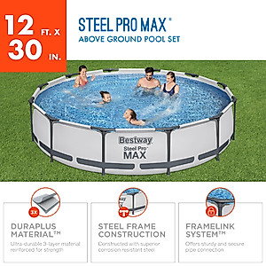 Bestway Steel Pro MAX 12 Foot x 30 Inch Round Metal Frame Above Ground Outdoor Backyard Swimming Pool Set with 330 GPH Filter Pump