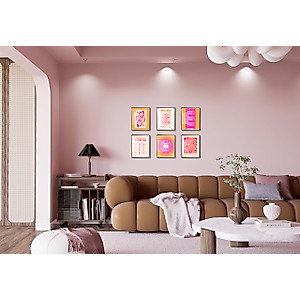 TwoDays Trendy Retro Wall Art, Pink Preppy Room Decor Aesthetic, Cute Teen Girls Apartment Lucky Queen Poster, Funky Affirmation Pictures, Angel Number Prints (8" x 10", Set of 6, UNFRAMED)
