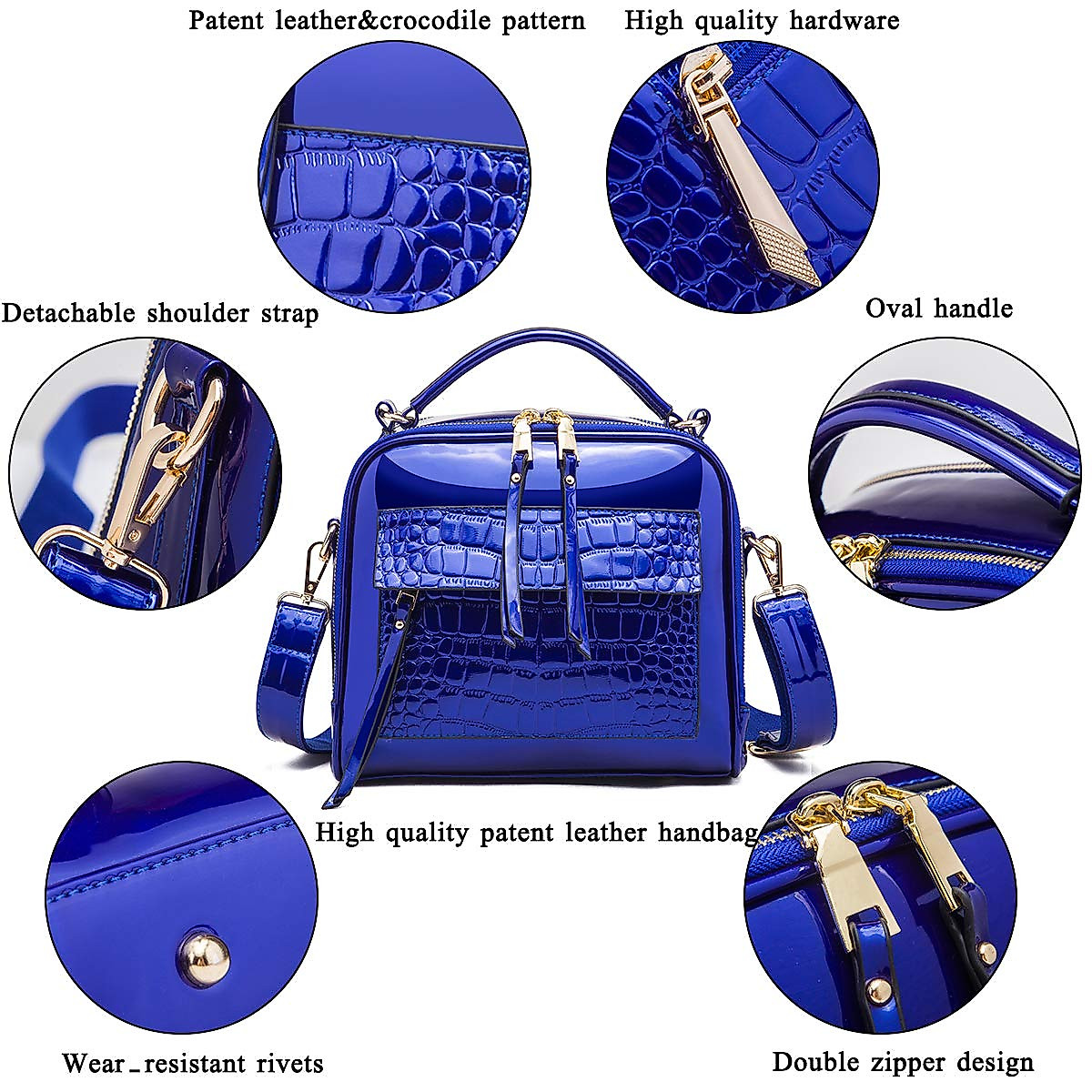Chikencall Women’s Patent Leather Handbag and Purses Crocodile Pattern Shell Shoulde Bags Ladies Satchels Crossbody Bag Blue