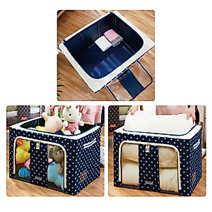 Oxford Fabric Storage Box with Steel Frame,Foldable Stackable Container Organizer with Large Window & Carry Handles Bedroom Closet Organization for Clothes Bedding Sheets Blanket Pillow