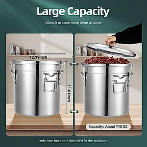 KONKENIE 21L Stainless Steel Airtight Canister Rice Cereal Grain Canisters Container Food Oil Sugar Milk Storage Bucket w/Handles+Lid Cylinder Jar for Household Kitchen Bar Restaurants Silver (21L)