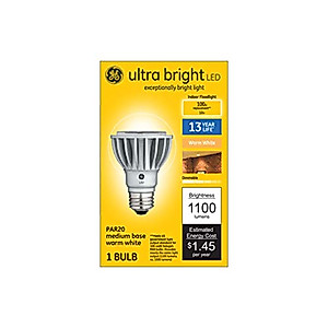 GE Nighthawk Dimmable LED Light Bulb, PAR20 Indoor Floodlight, 12-Watt (100-Watt Replacement), 1100 Lumen, Warm White, Medium Base, 1-Pack PAR20 LED Light, Recessed Light Bulb, LED Floodlight