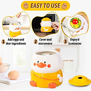 Garybank Cute Ceramic Microwave Egg Cooker, Egg Poacher for Microwave w/Cooking Recipes, Quick Egg Bites, Scrambled & Poached Egg Maker Holds Up to 4 Eggs, Fast Egg Hamburg Omelet Maker Just 60s