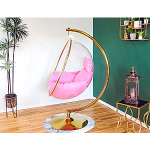 SK CHUMRA Bubble Hanging Chair Clear Acrylic Accent Swing Chair with Gold/Chrome Stand and Durable Fabric Seat Cushion (Gold/Pink Cushion)