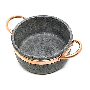Cookstone 3 quarts Dutch oven with copper handles | Handcrafted from a block of pure soapstone | Unique, durable and eco-friendly | Non-toxic and Non-stick | THE GREEN ALTERNATIVE TO CAST IRON