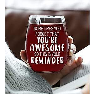 CASUVEA Gifts for Women, Sometimes You Forget that You Are Awesome Wine Glass, Encourage Stemless Wine Glass, Birthday Mothers Fathers Day Idea for Mom Dad Husband Wife Friends Teacher