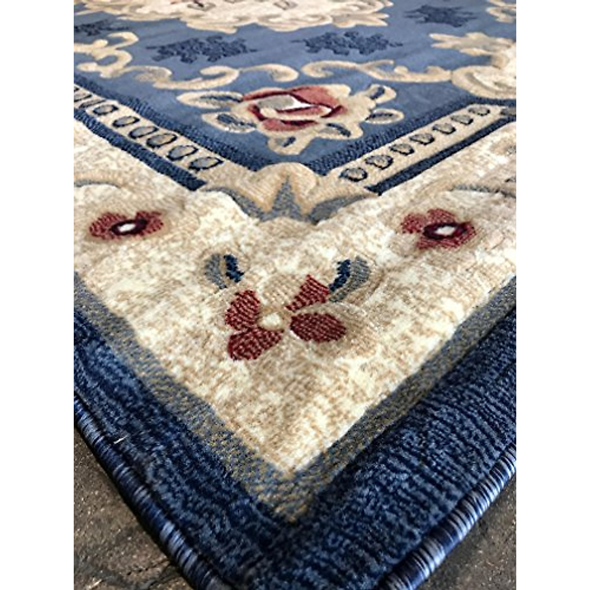 Traditional Aubusson Persian Area Rug Light Blue with Red Design 507 (5 Feet 3 Inch X 7 Feet 2 Inch)