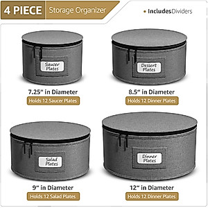 Sorbus China Dinnerware Storage Hard Shell Holders — Round Plate and Cup, Separated Quilted Protection, Felt Plates Protectors - 4-Piece Sturdy Set for Protecting Transporting, Service for 12 (Gray)