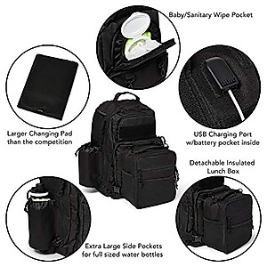 Brinero Diaper Bag Backpack for Dad, X-Large Bag With USB Port, Detachable Lunch Box, XL Changing Pad, 2 Large Water Bottle Pockets, Stroller Straps, Wipe Pocket Military Diaper Bags