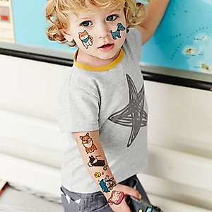 Ooopsiun Dog and Cat Temporary Tattoos for Kids,14 Sheets Cute Dog Cat Birthday Party Supplies Favors Fake Tattoos Art Craft for kids Boys Girls