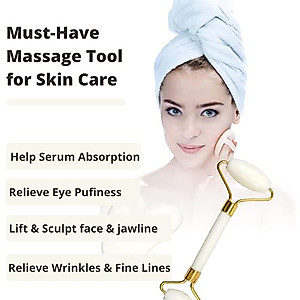 SENSE ISLAND Face Roller Jade Roller for Face, Eye Skin Care, Genuine Jade Stone Facial Roller Massager(White)