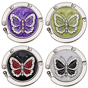 WIWAPLEX Folding Table Purse Hook Set of 4 - Metal Foldable Handbag Hanger Womens Bag Storage Hanging for Office Restaurant Desk (Butterfly)