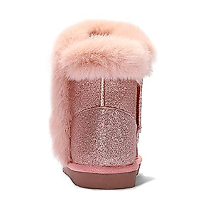 K KomForme Girls Snow Boots Warm Fur Lined Glitter Strap Winter Shoes Lightweight with Hook-and-loop(Toddler/Little Kids/Big Kids)