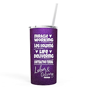 Labor and Delivery Nurse Graduation Birthday Gift For Women Travel Tumbler or Coffee Mug for Her With Lid and Straw Purple 0262