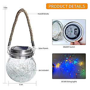 ZQX Outdoor Hanging Solar Lights,2 Pack 30 LED Solar Cracked Glass Ball Lanterns with Handle,Waterproof Solar Decorative Lights for Garden Patio Yard Christmas Wedding Party Decor(Warm White)