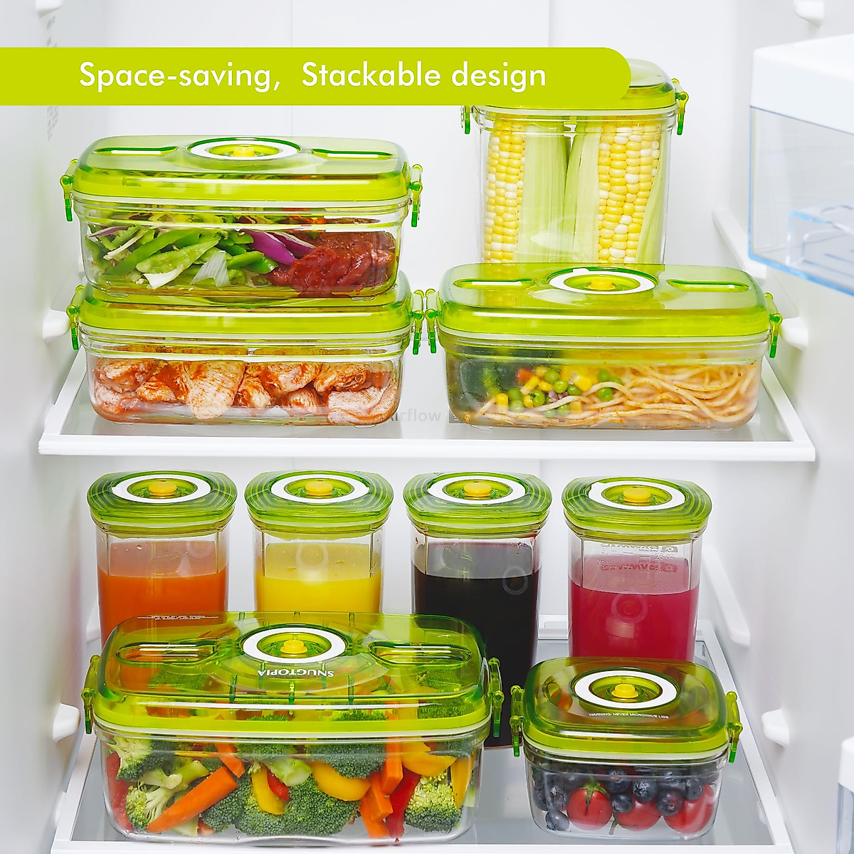 SNUGTOPIA Vacuum Seal Food Storage Containers - BPA Free Dishwasher, Freezer & Microwave Safe Lunch Box for Vegetables, Fruits, Meal Prep, Marinating Meat 2PCS