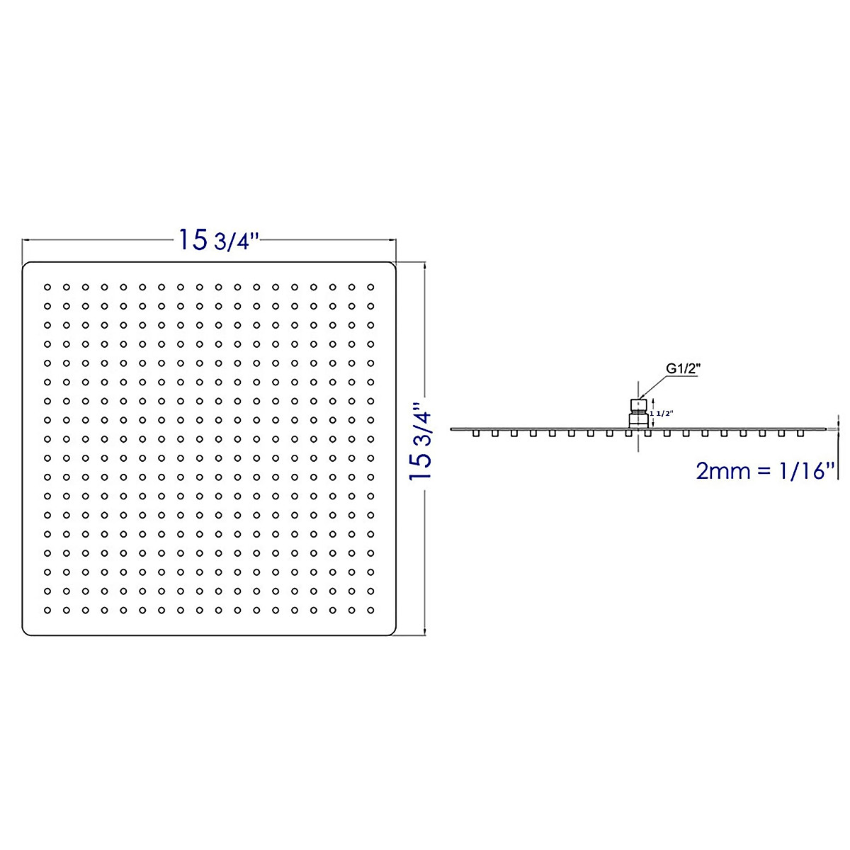 ALFI Brand RAIN16S-BSS Stainless Steel 16" Square Ultra Thin Shower Head