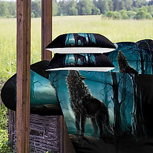 Dream Catcher by JoJoesArt Wolf Moon Comforter Set Full Size Bedding with Wolves 4 Pieces Galaxy Wolf Bed Set for Kids Boys Soft Lunar Eclipse Bedspreads with 2 Pillow Shams 1 Cushion Cover (Full)