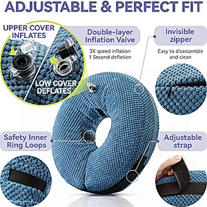 Loflaze Inflatable Dog Cone Collar - Dog Neck Donut Cone Collar Alternative After Surgery - Soft Cone for Large Medium Small Dogs Cats - Alternative Recovery E Collar (Blue, M)