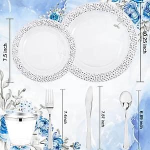 Supernal 180pcs Plastic Silver Plates, Disposable Utensils With Silverware,30 Dinner Plates,30 Salad Plates,30 Cups,30 Knives,30 Forks,30 Spoons fit for Wedding,Party